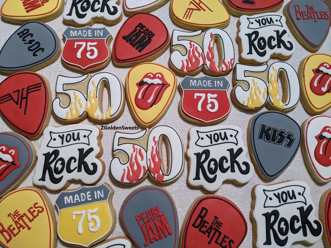 24 Happy 50th Birthday Celebration Decorated Cookies, You Rock Message ...