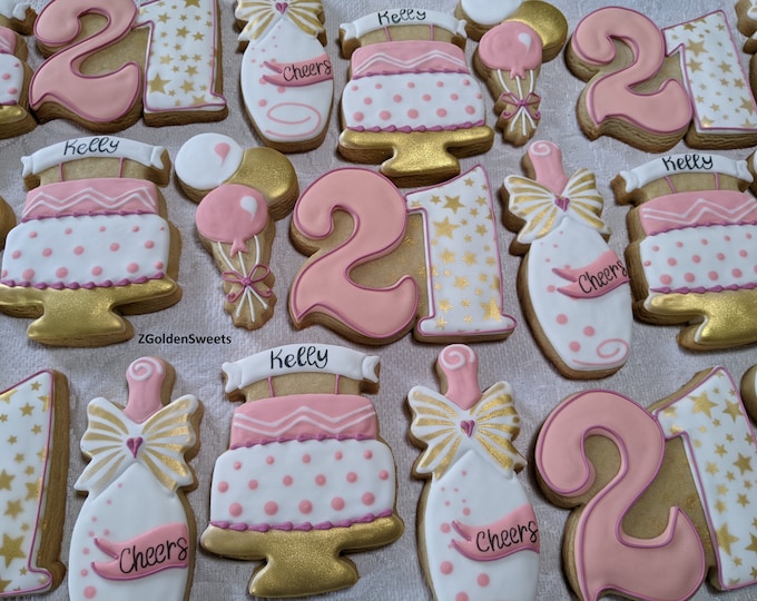 21st Birthday Party 24 Personalized Decorated Cookies, Milestone Golden ...