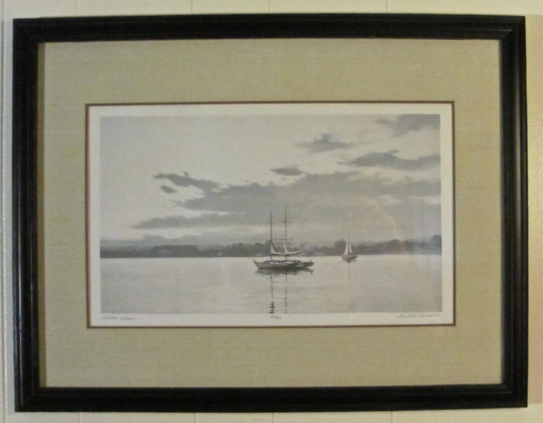 Vintage Gerald Lubeck Golden Silence Ship Framed Matted Signed Limited ...