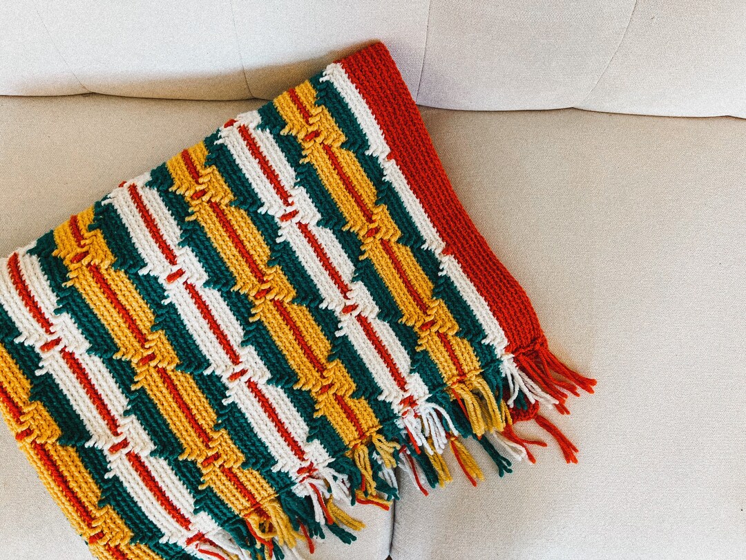 Vintage Southwestern/native American/aztec Style Afghan Crochet Blanket ...