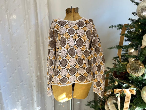 M- Vintage 1990s Crochet Open-knit Patchwork Hand Kni… - Gem