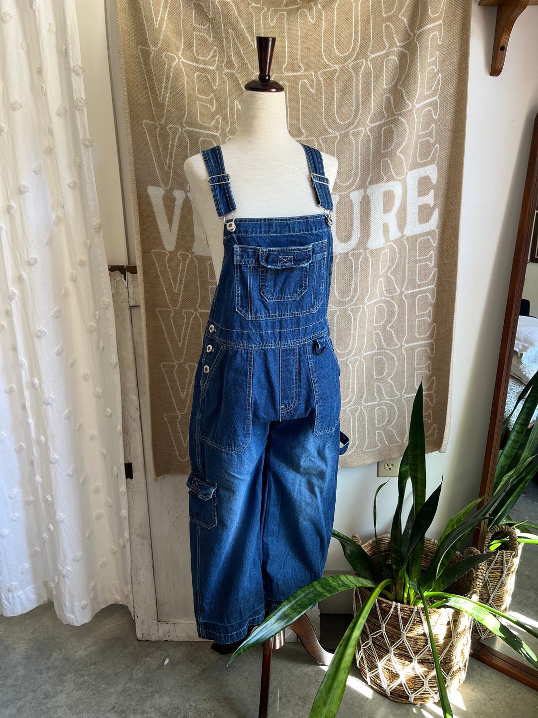 S Vintage 1990s Dark Wash Denim Carpenter Capris Overalls Carolina ...