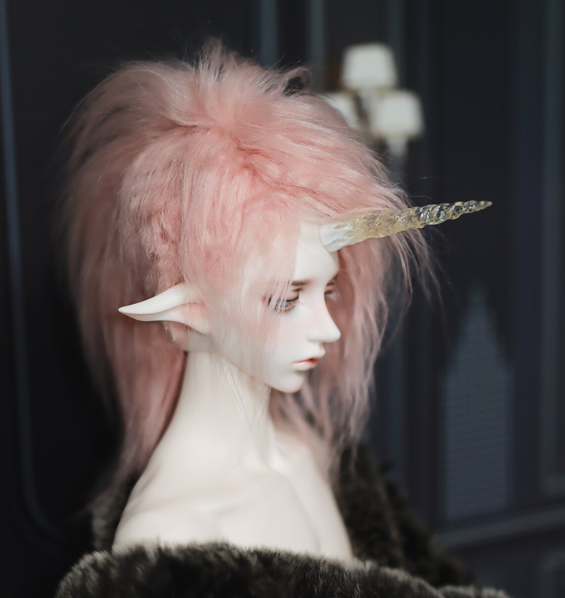 BJD Wig Two Block Semi-long Curled Indian Pink 9-10 8-9 Inch Synthetic ...