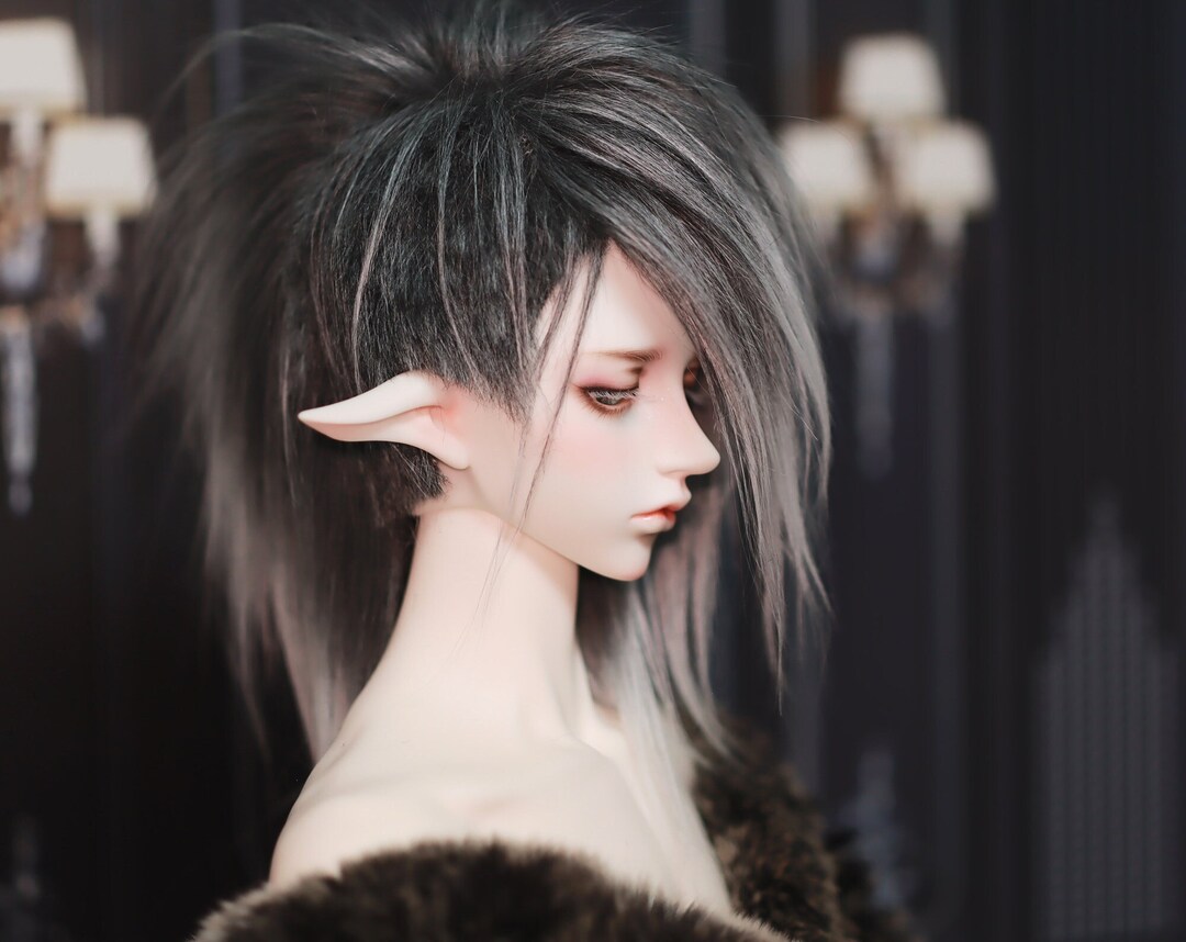 BJD Wig Two Block Semi-long Black & White 9-10 8-9 Inch Synthetic Fur ...