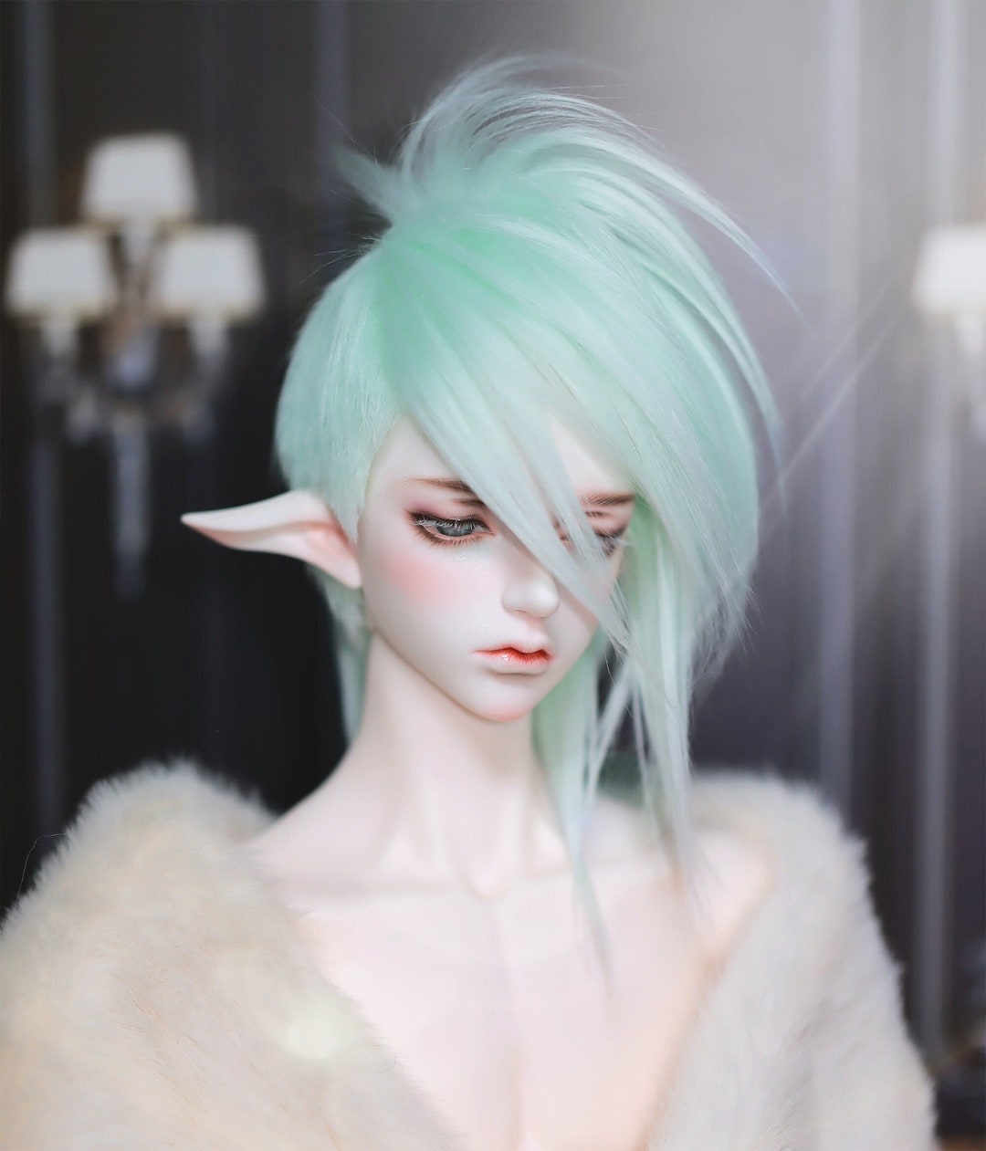 BJD Wig Two Block Semi-long Emerald 9-10 8-9 Inch Synthetic Fur Wig ...