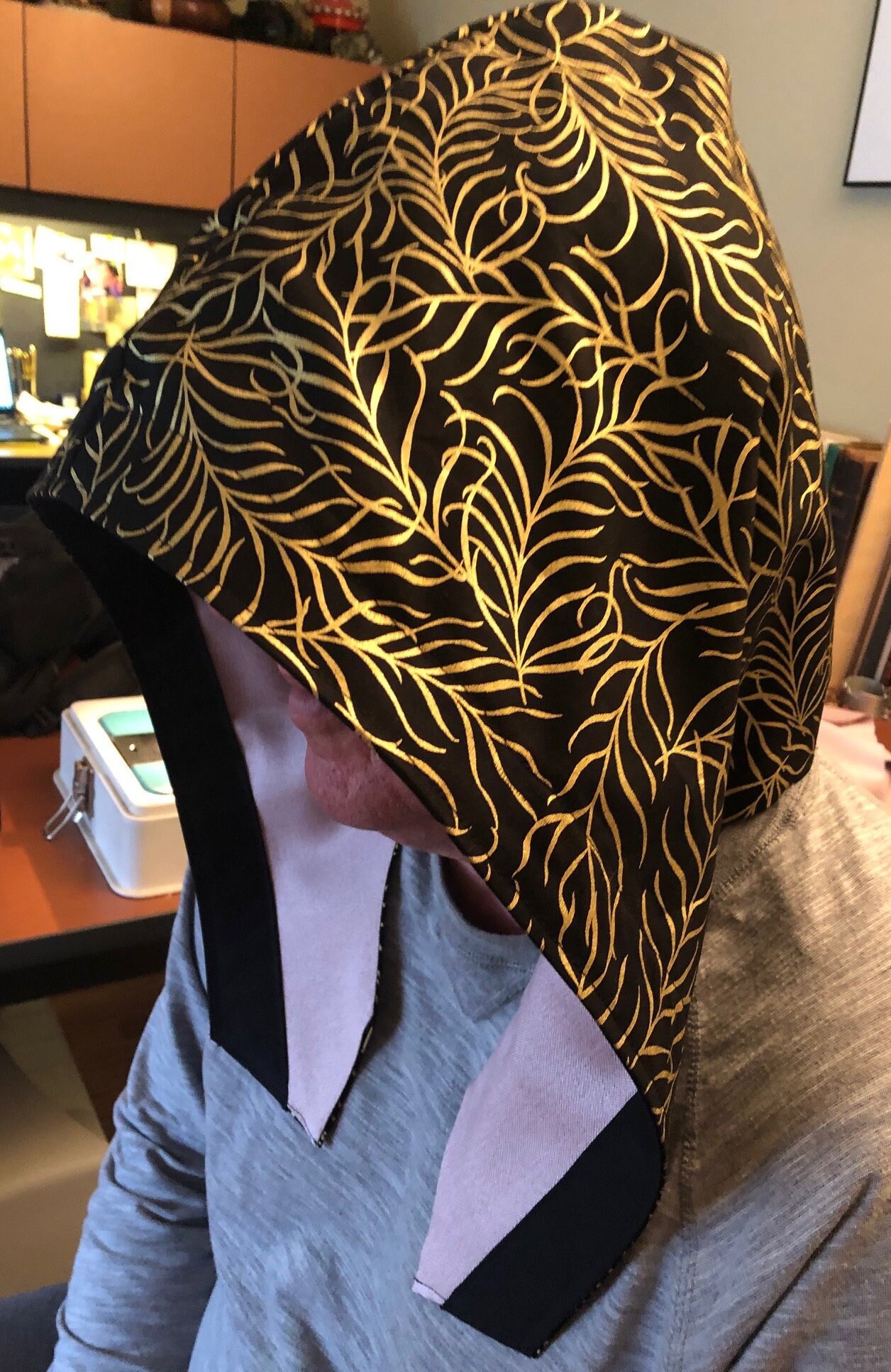 Handmade Grounding & EMF Shielding Festival Hood. Black W/gold Flowing ...