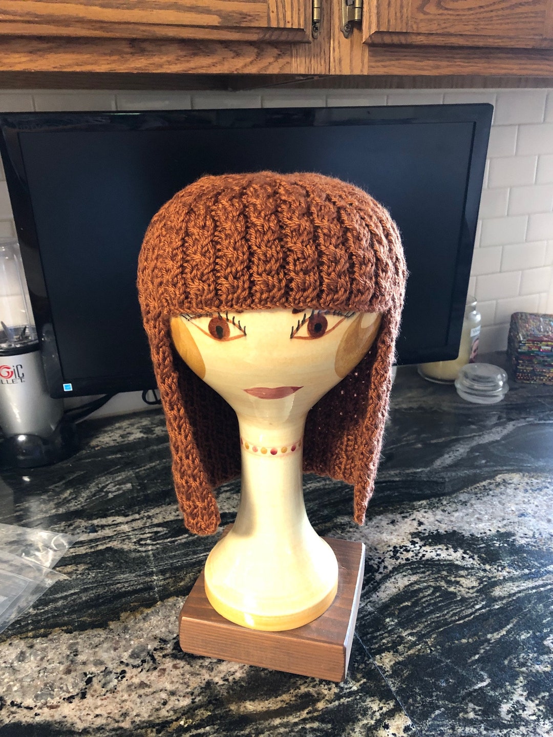 Knitted Hair/wig/hat. Hairpiece. Chemo Cap. Costume. Rust/auburn ...