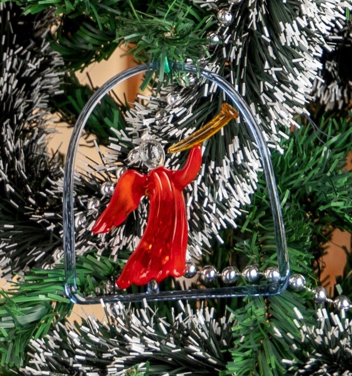 Red Glass Window Angel Figurine With Trumpet Mother's | Etsy