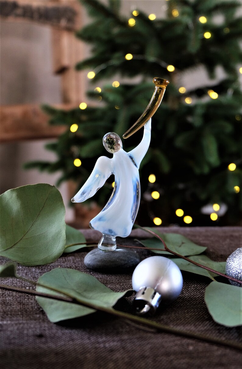 White Glass Easter Angel Figurine With Horn / Guardian Angel - Etsy