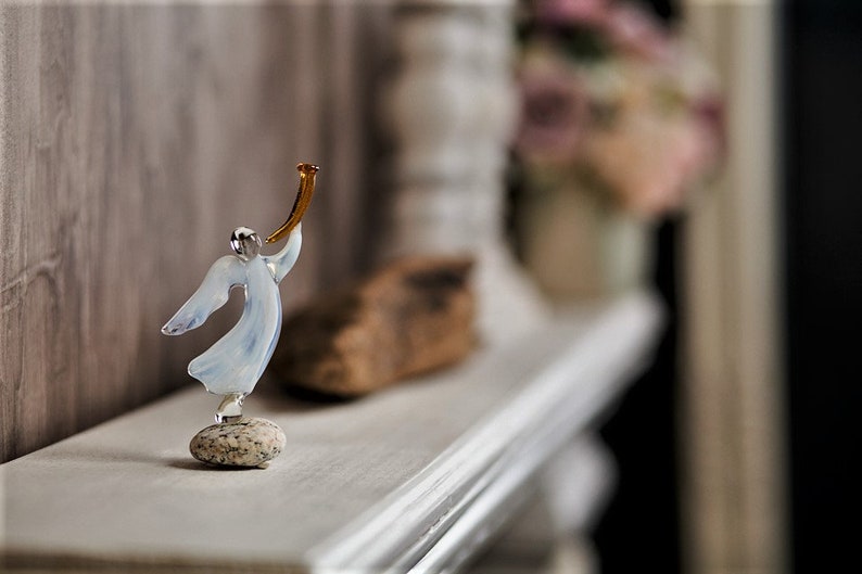 White Glass Easter Angel Figurine With Horn / Guardian Angel - Etsy