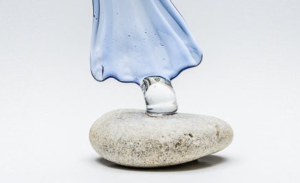 Blue Glass Angel Figurine With Bird / Gift for Mom / Memorial Angel ...