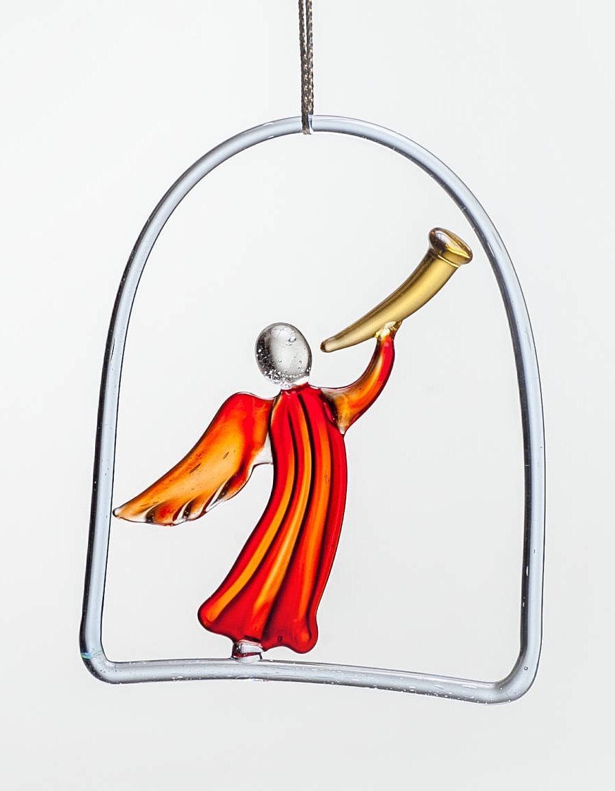 Red glass window angel figurine with trumpet Mother's | Etsy