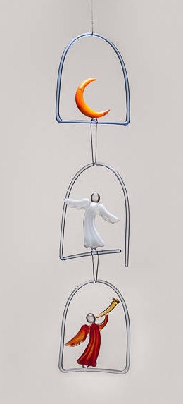 Red glass window angel figurine with trumpet Mother's | Etsy