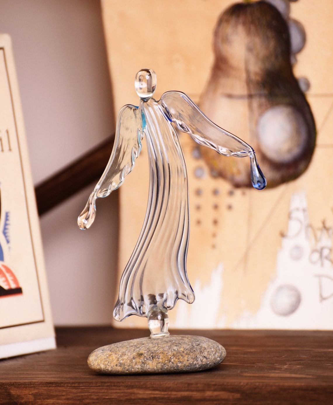 Glass angel figurine with drops / Spiritual gift for mom / | Etsy