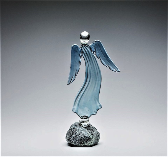 Green-blue Glass Guardian Angel Figurine / Gift for Mom - Etsy