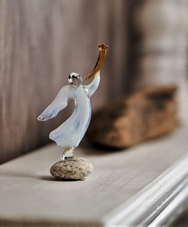 White Glass Easter Angel Figurine With Horn / Guardian Angel - Etsy
