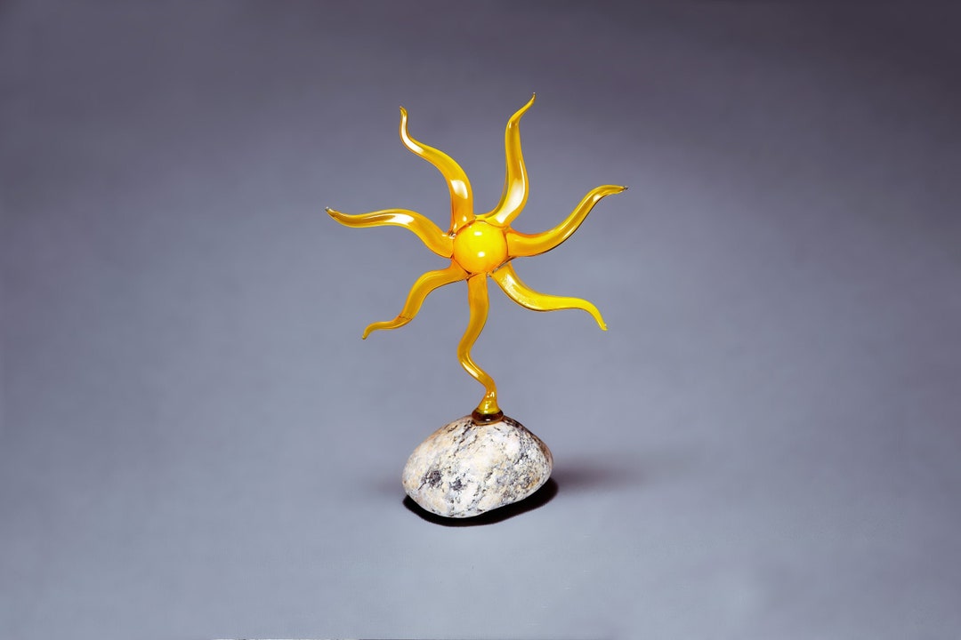 Yellow Glass Sun on the Stone / Glass Sun Decor / Bright Glass Home ...