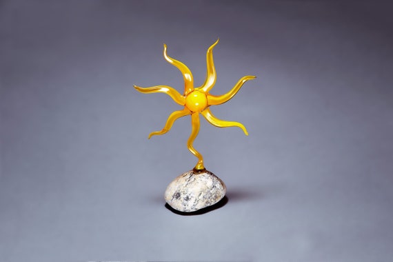 Yellow Glass Sun on the Stone / Glass Sun Decor / Bright Glass | Etsy