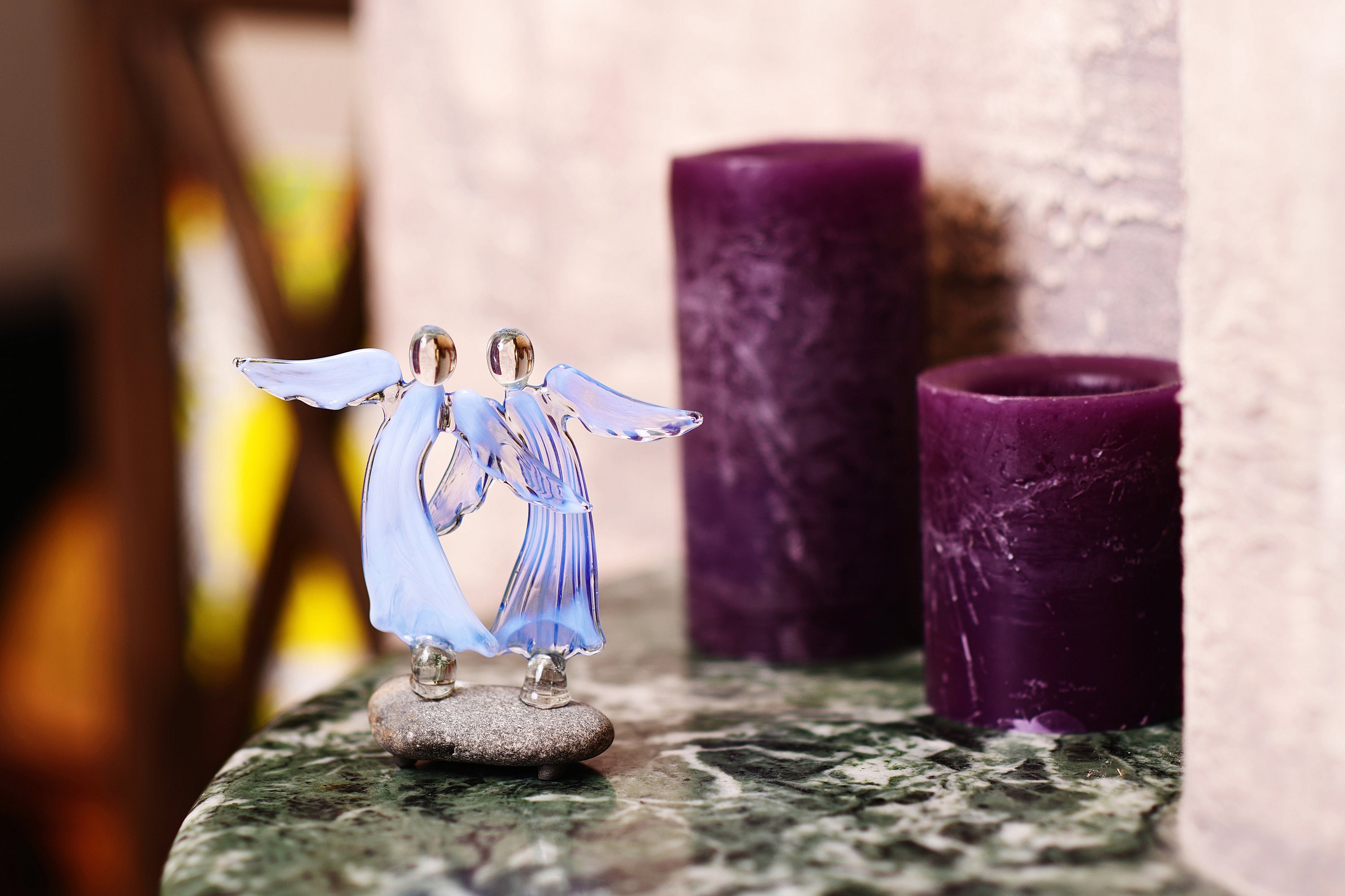 Two small glass angels Couple gift Gift for twins Blue | Etsy