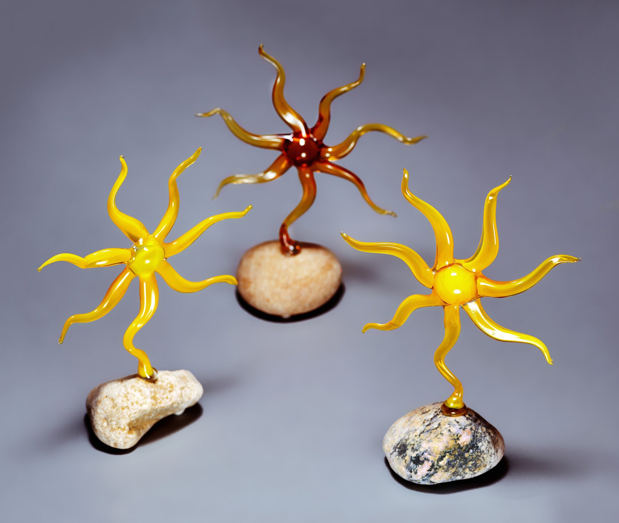 Yellow Glass Sun on the Stone / Glass Sun Decor / Bright Glass - Etsy