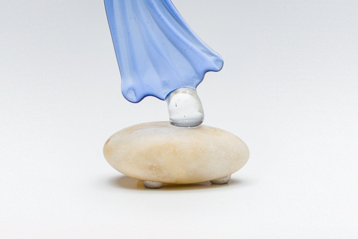 Blue Glass Angel Figurine With Bird / Bird Lover Gift / - Etsy