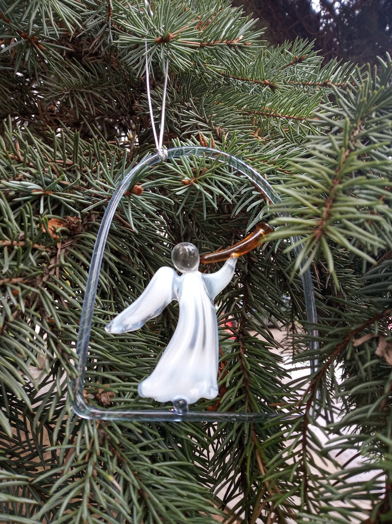 Red Glass Window Angel Figurine With Trumpet Mother's - Etsy