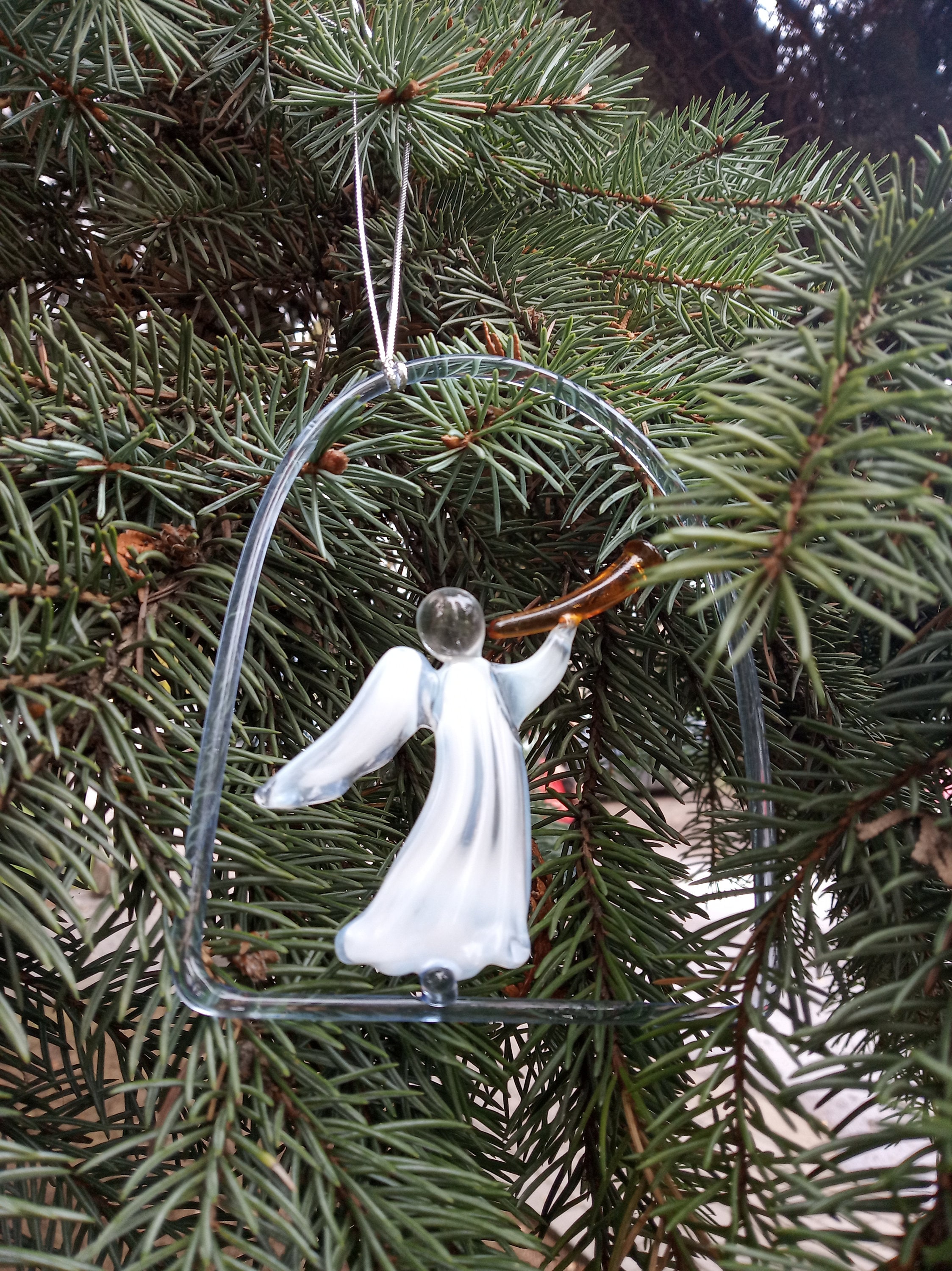 Red glass window angel figurine with trumpet Mother's | Etsy