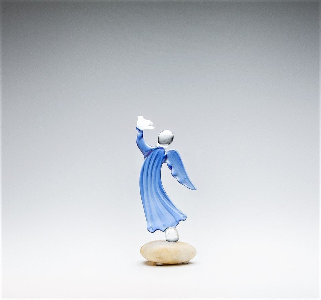 Blue Glass Angel Figurine With Bird / Bird Lover Gift / Collectible ...