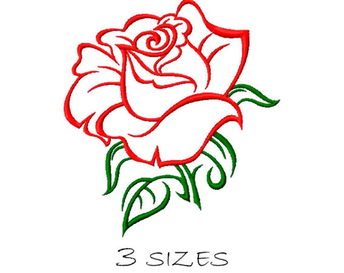 Charming Red Rose Outline, Machine Embroidery Design, 7 Sizes, Instant ...
