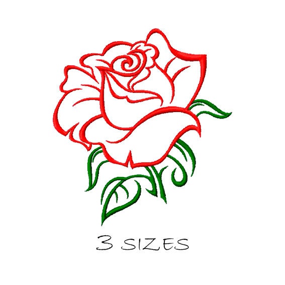 Red Rose Outline Machine Embroidery Design 3 Sizes Instant - Etsy Canada