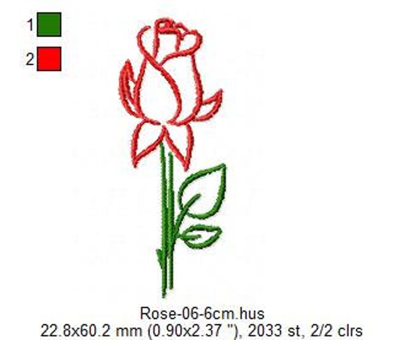 Red Rose #6 Outline, Rosebud, Machine Embroidery Design, 5 Sizes ...