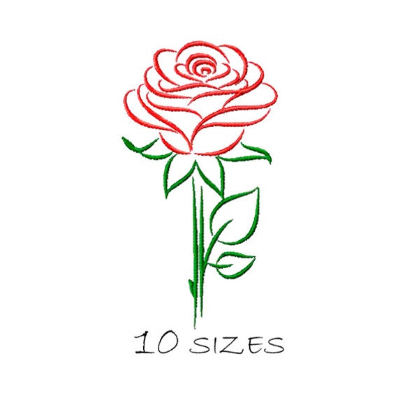 Red Rose 5 Outline Machine Embroidery Design 10 Sizes | Etsy