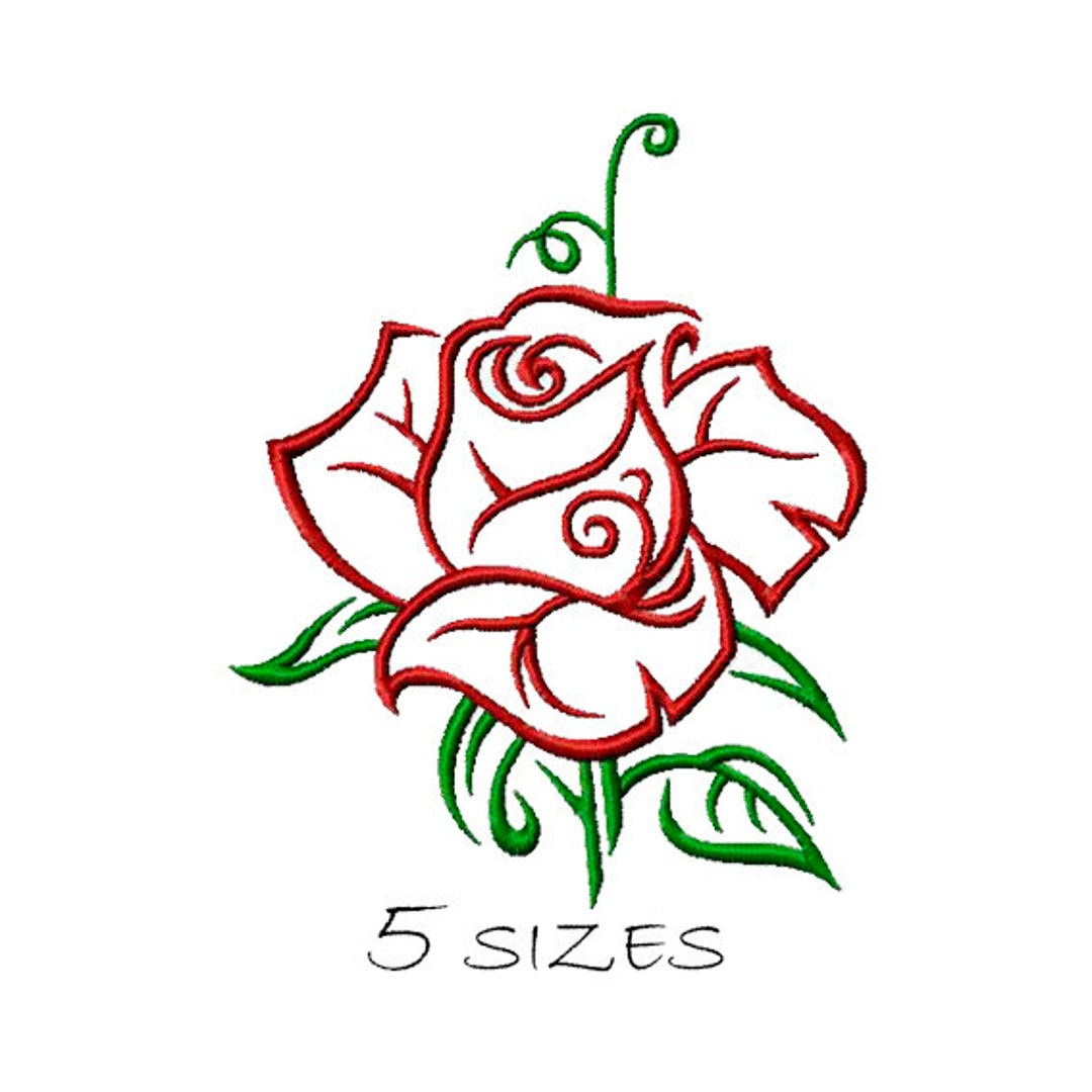 Red Rose #11 Outline, Machine Embroidery Design, 3 Sizes, Instant ...