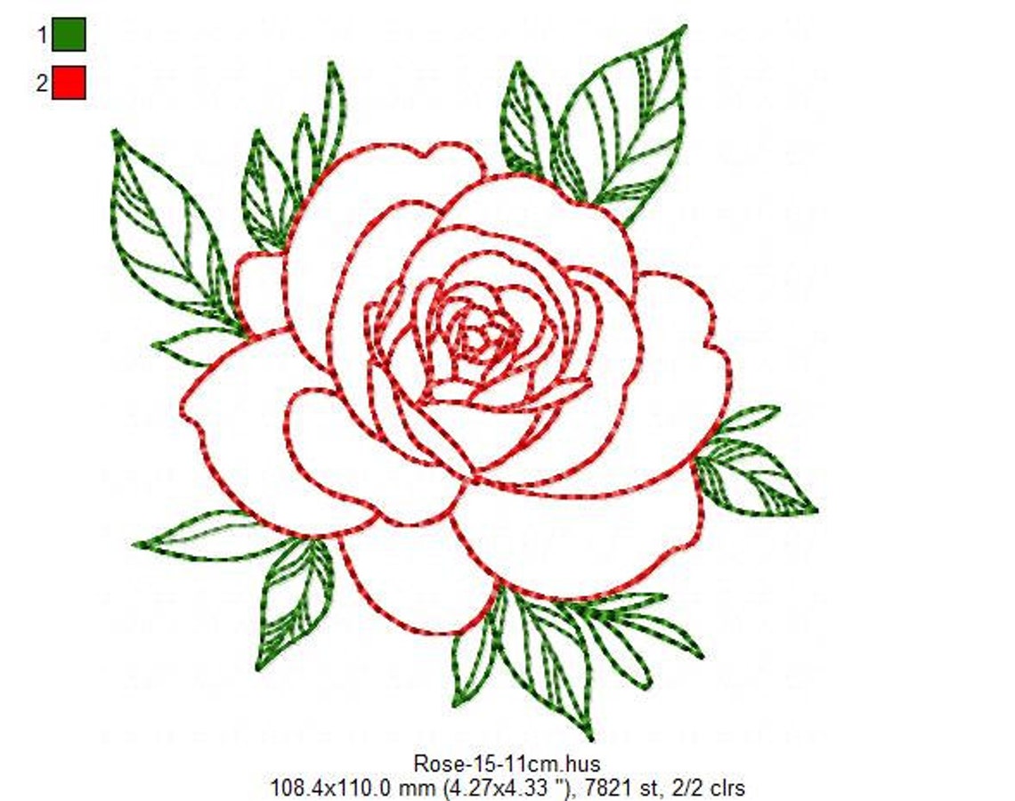 Red Rose Outline, Machine Embroidery Design, 5 Sizes, Instant Download ...