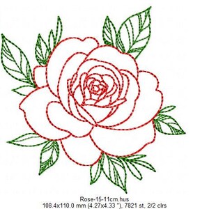Red Rose Outline, Machine Embroidery Design, 5 Sizes, Instant Download ...