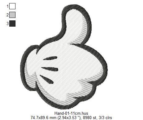 Thumb up Mickey Hand Embroidery Design Like Symbol Embroidering Fill ...