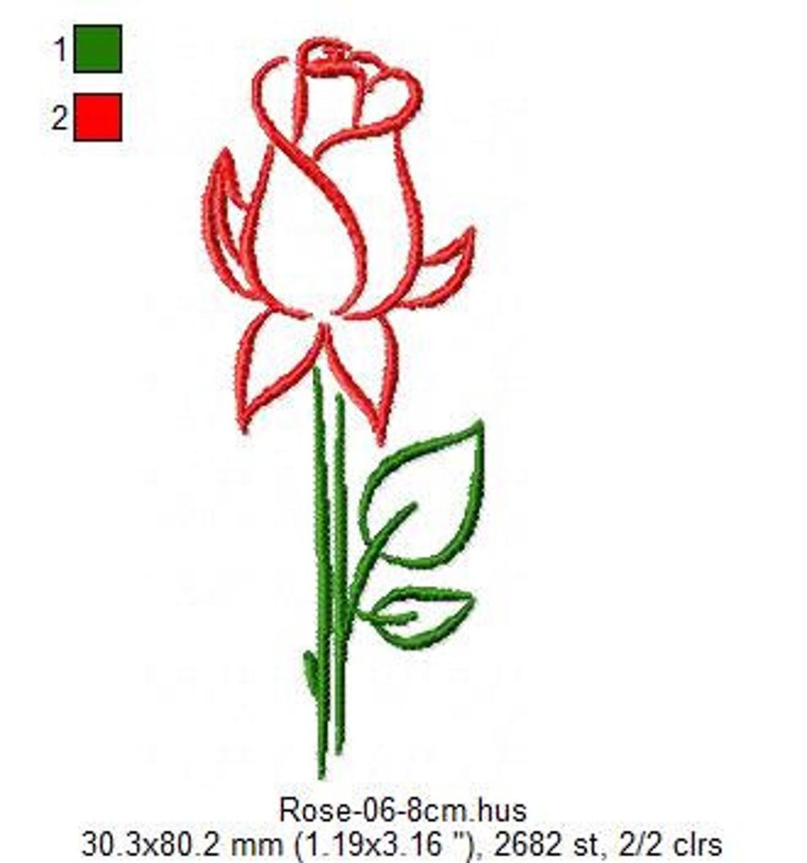 Red Rose #6 Outline, Rosebud, Machine Embroidery Design, 5 Sizes ...