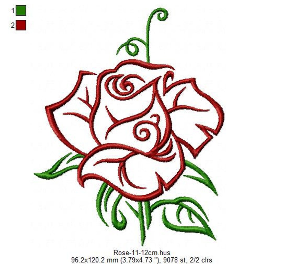 Red Rose 11 Outline Machine Embroidery Design 3 Sizes - Etsy