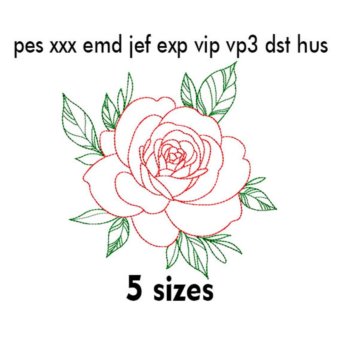 Red Rose Outline, Machine Embroidery Design, 5 Sizes, Instant Download ...