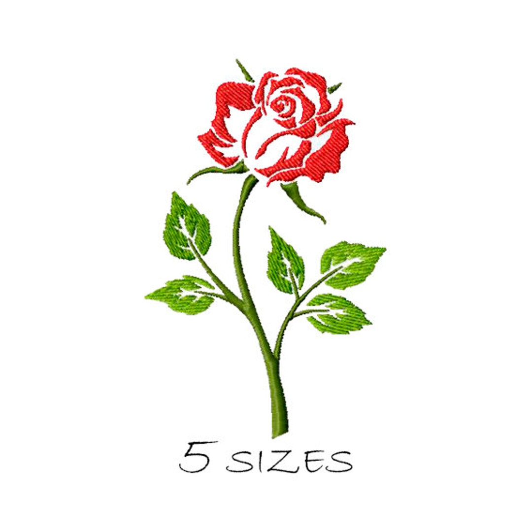 Single Rose Outline Machine Embroidery Design Red Rose 5 Sizes Instant ...