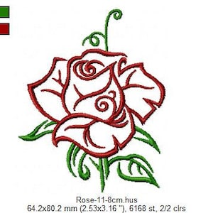 Red Rose #11 Outline, Machine Embroidery Design, 3 Sizes, Instant ...