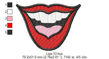 Smile Lips 13 Embroidery Design 5 Sizes Embroidering Fill | Etsy