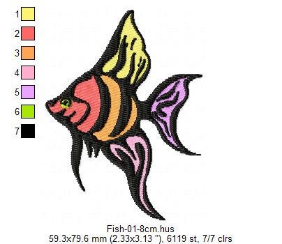 Tropical Fish Machine Embroidery Design 5 Sizes Colorful Fish - Etsy