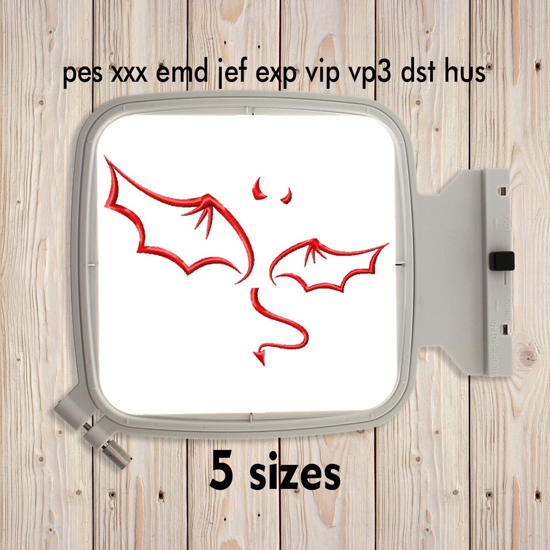 Devil Embroidery Design 5 Sizes Wings Horn Tail Monochrome Embroidering ...