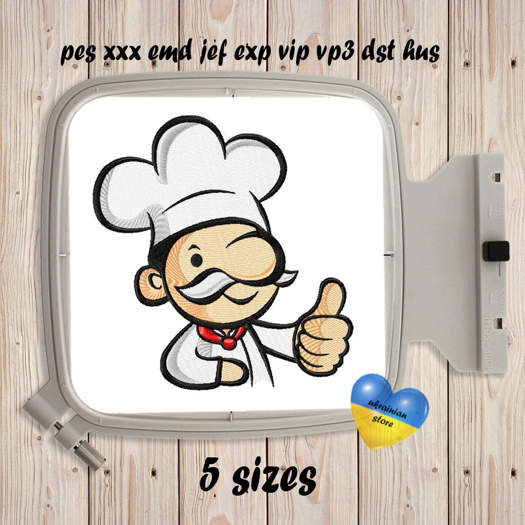 Funny Chef, Machine Embroidery Design, Instant Download, Fill Stitch, 5 ...