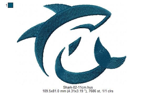 Shark Machine Embroidery Design 5 Sizes Silhouette Monochrome - Etsy