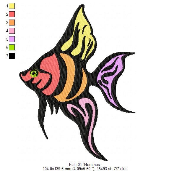 Tropical Fish Machine Embroidery Design 5 Sizes Colorful Fish - Etsy