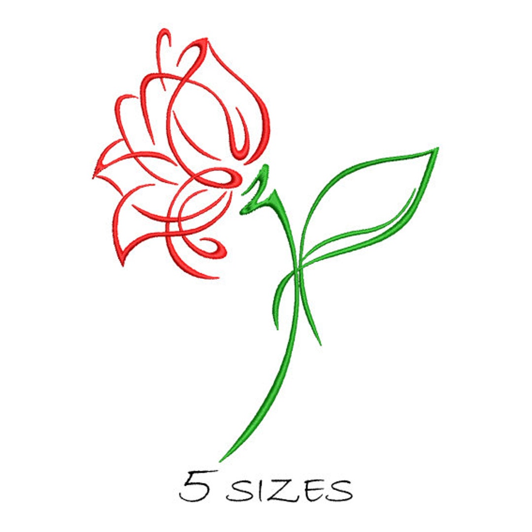 Red Rose #20 Outline, Rosebud, Machine Embroidery Design, 5 Sizes ...