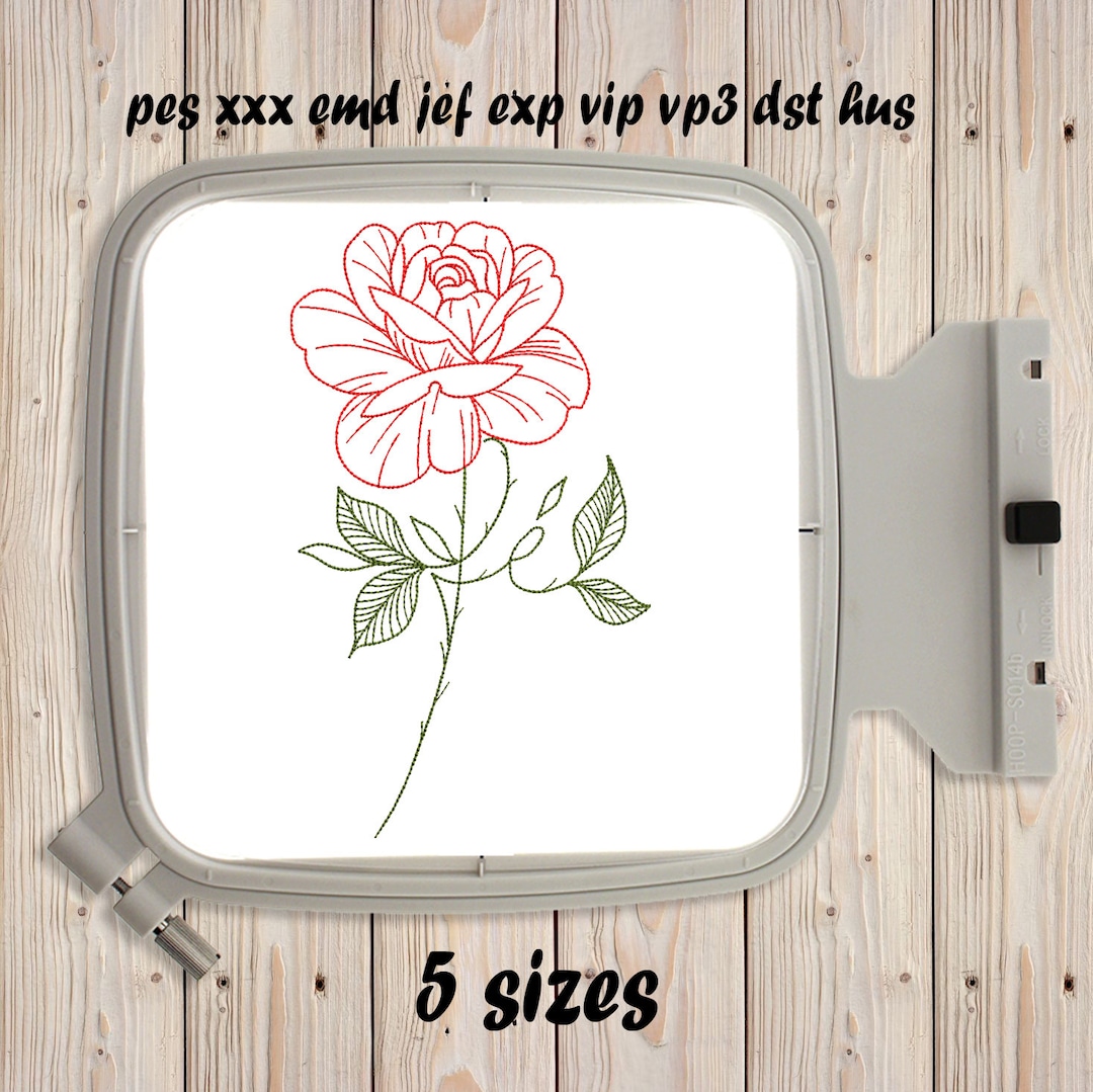 Red Rose Outline, Machine Embroidery Design, 5 Sizes, Instant Download ...