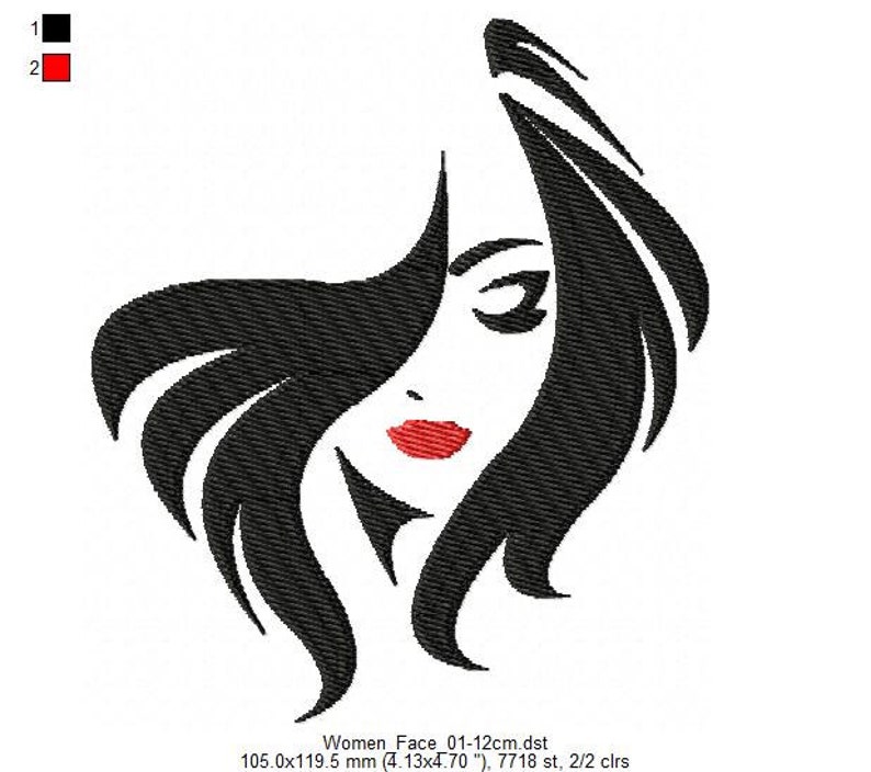 Female Face Machine Embroidery Design Instant Download Fill Stitch 5 ...